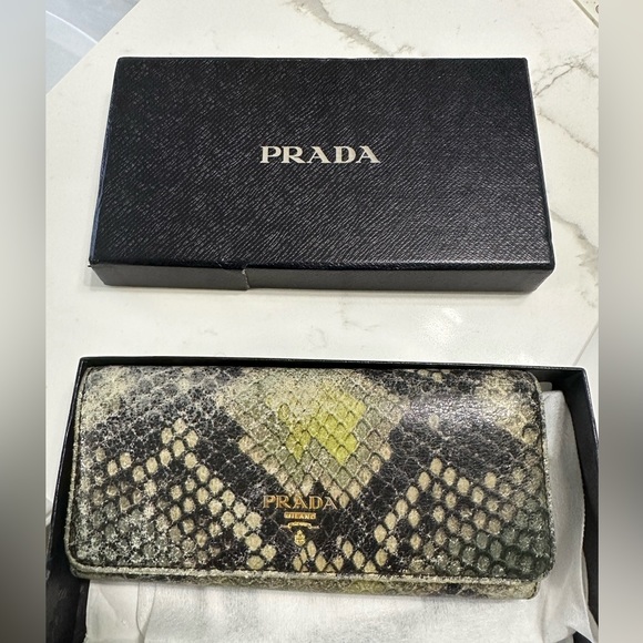 Prada | Bags | Vintage Prada Snake Long Wallet Green Leather Python ...